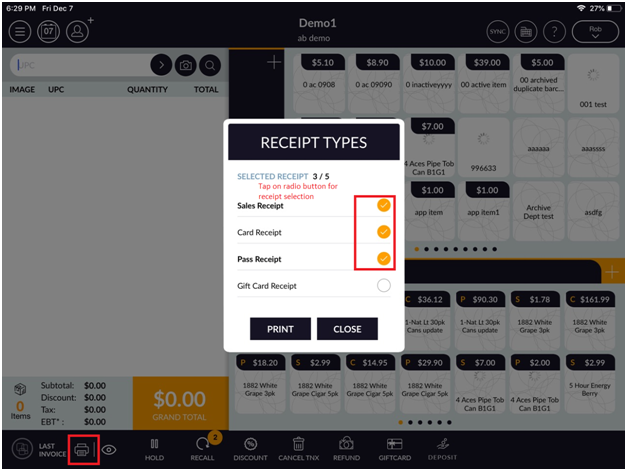 How to setup receipt print option?