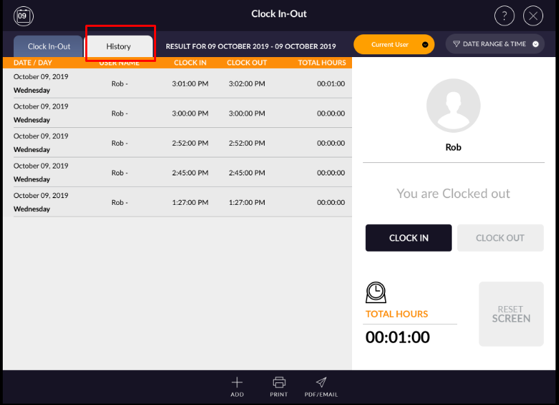History can be filtered according to time duration. From date range and time menu.