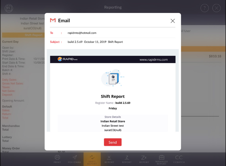 How to print and email shift report?