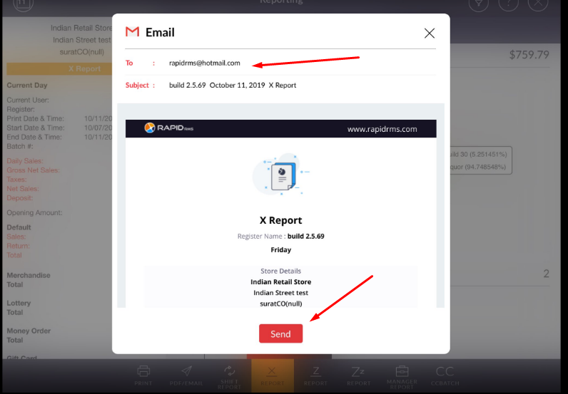 How to print and email x report?