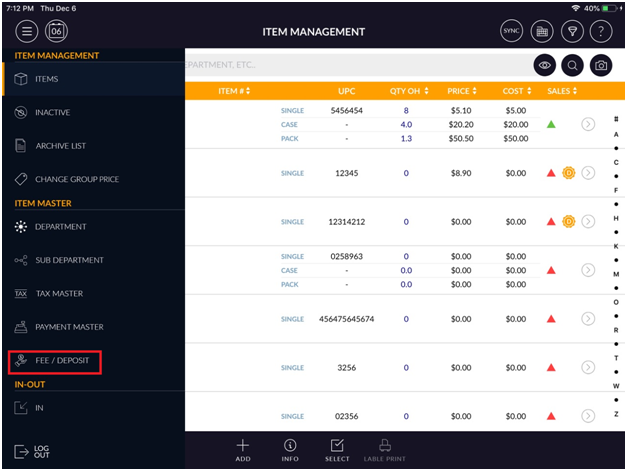 Select the Fee/Deposit option from the list. It will appear the ...