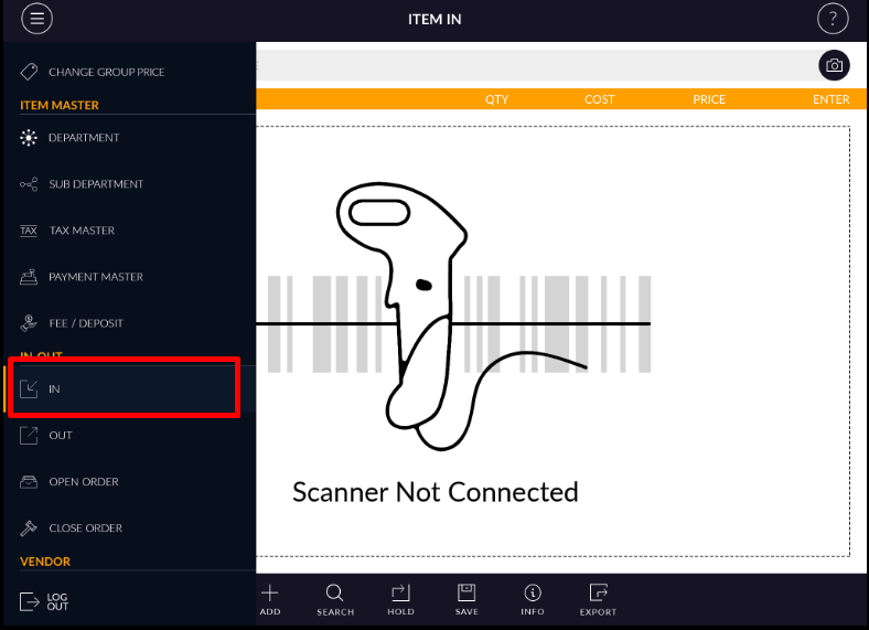 Open rapid RMS application. Go to the inventory management module. Select IN section.