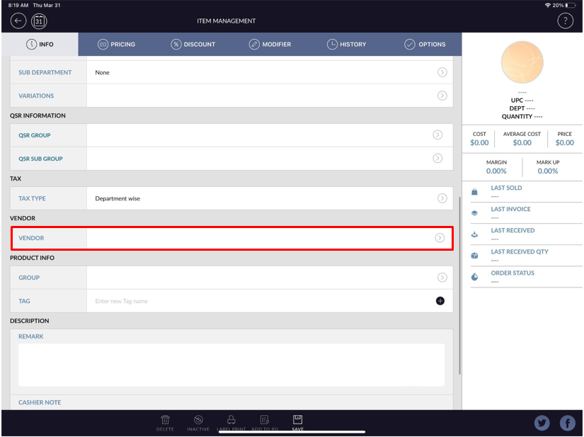 Click on “>” option to open vendor list.