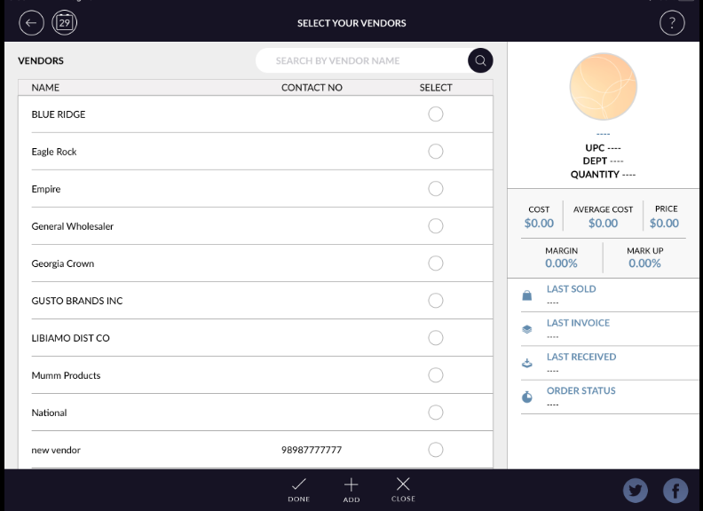 Click on Add New Vendor button from the bottom of the screen.