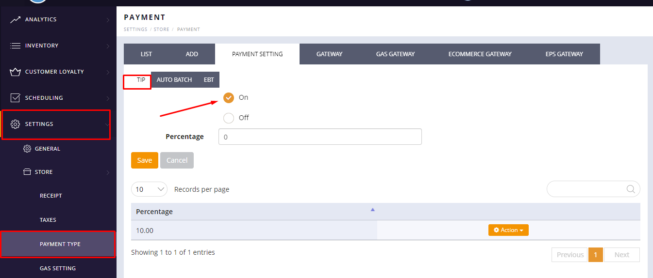 Please follow the below procedure to set up Tip from Application:-