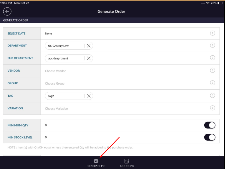 Click on generate PO. New PO will generate with added item.
